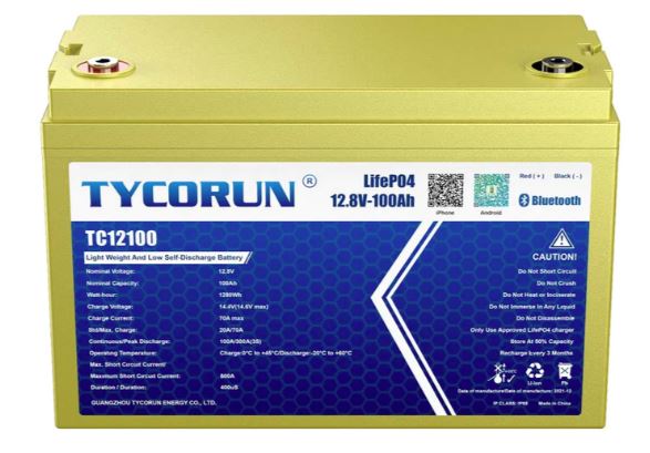 Tycorun TCB12100 Smart Bluetooth 12V 100Ah Lithium Deep Cycle Battery