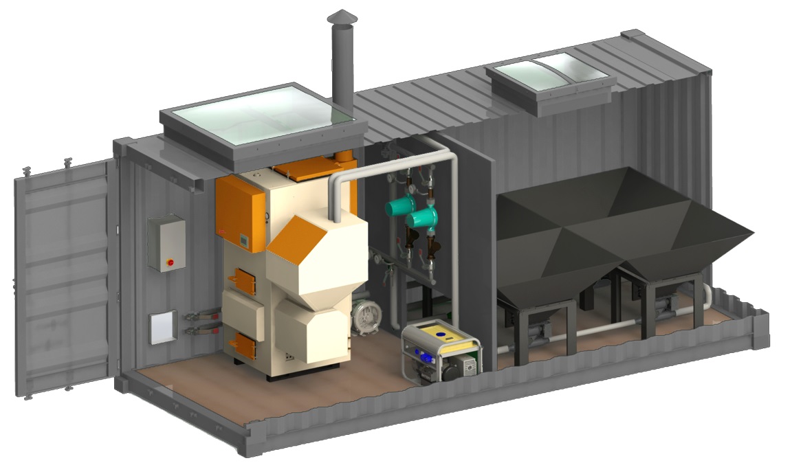 Konto Container Type Boilers House With Pellet Boiler, Pellet Storage ...